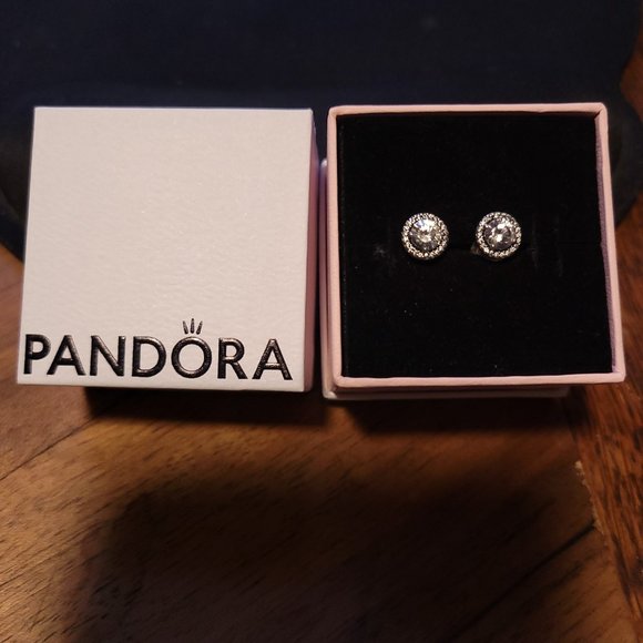 Pandora | Jewelry | Pandroa Round Sparkle Stud Earrings | Poshmark